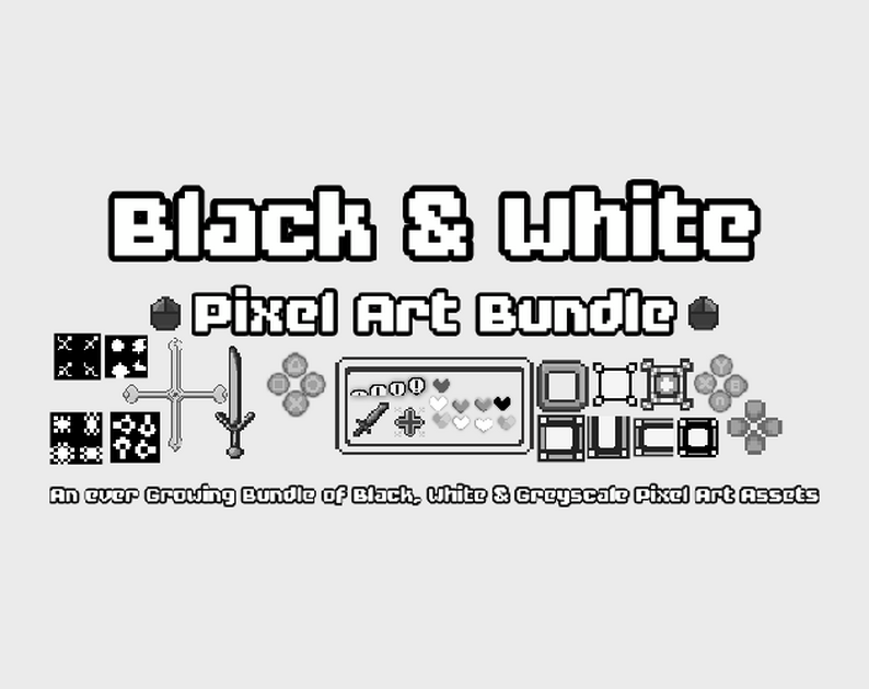 Black and White Pixel Art Bundle (Primarily 16x16) by Casual Dev Oz