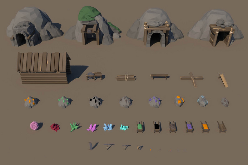 Mine 3D Low Poly Pack by Free Game Assets (GUI, Sprite, Tilesets)