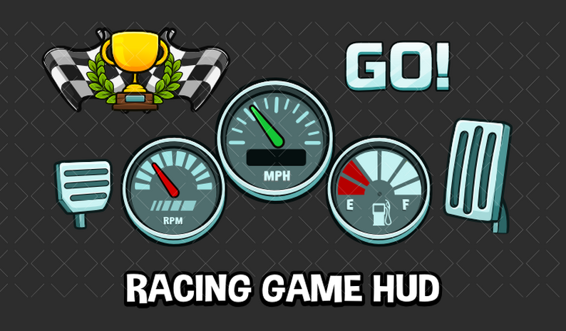 Racing game HUD by Robert Brooks - gamedeveloperstudio.com
