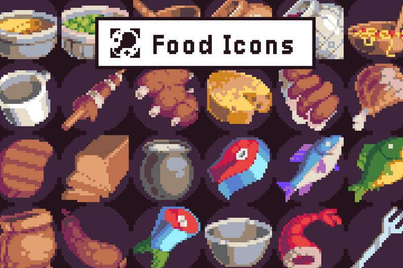 40 Food Icons by Free Game Assets (GUI, Sprite, Tilesets)