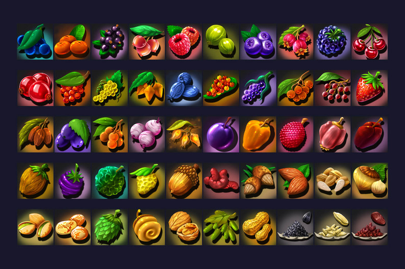50 Berry and Seed Game Icons by Free Game Assets (GUI, Sprite, Tilesets)