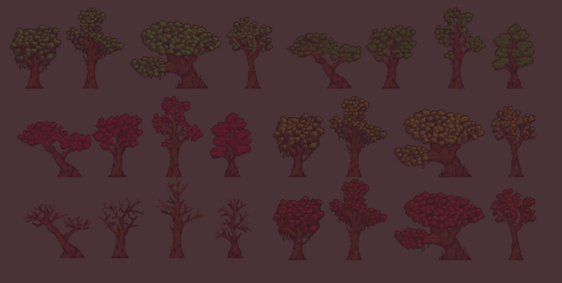 FREE! Different pixelart trees 60-85px for platformer by Loovgames