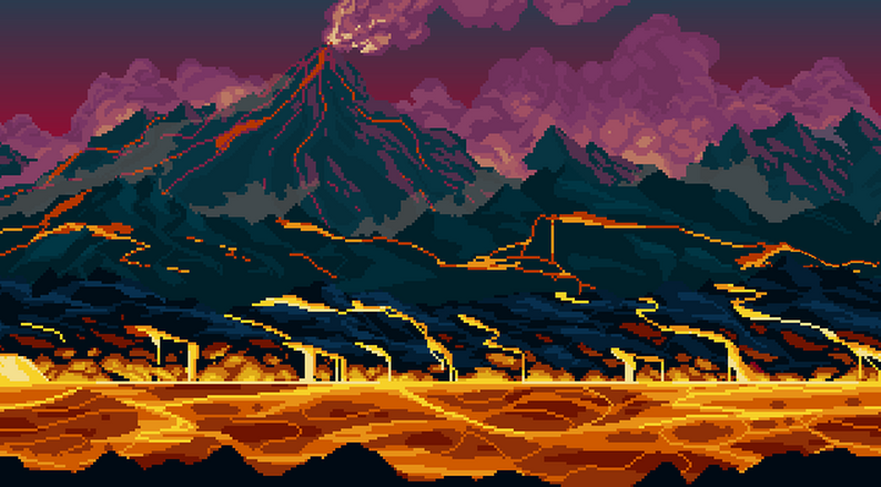 Parallax pixelart lava river mountain background by Zurbinjo Entertainment