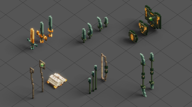Voxel RPG Characters And Weapons - monogon by monogon
