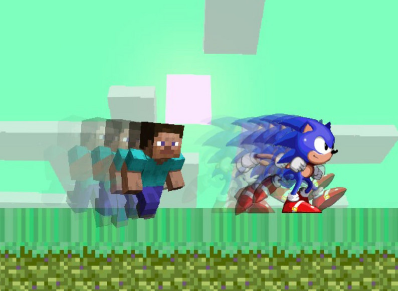 Steve vs Sonic!!!! by GhostlyWillow