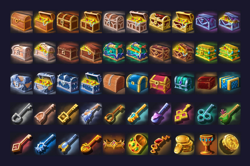 Treasure and Chest Icons by Free Game Assets (GUI, Sprite, Tilesets)