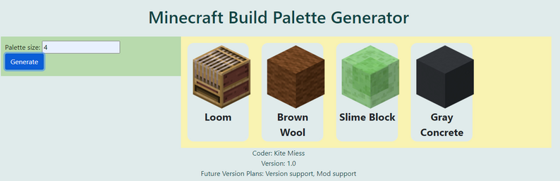 Minecraft Build Palette Generator by winterykite