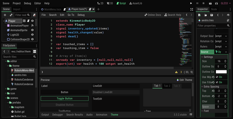 Godot Aestro Theme by Hanprogramer