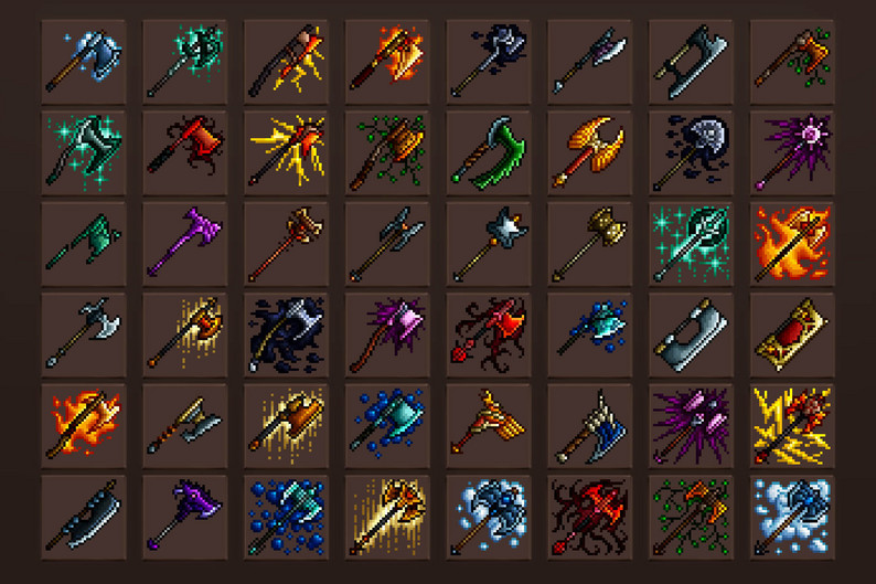 48 Axe Icons Pixel Art by Free Game Assets (GUI, Sprite, Tilesets)