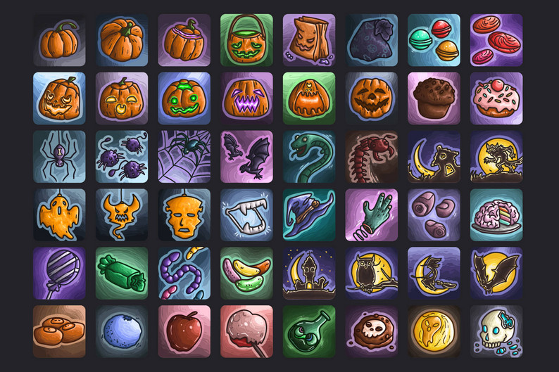 48 Free Halloween Icons by Free Game Assets (GUI, Sprite, Tilesets)