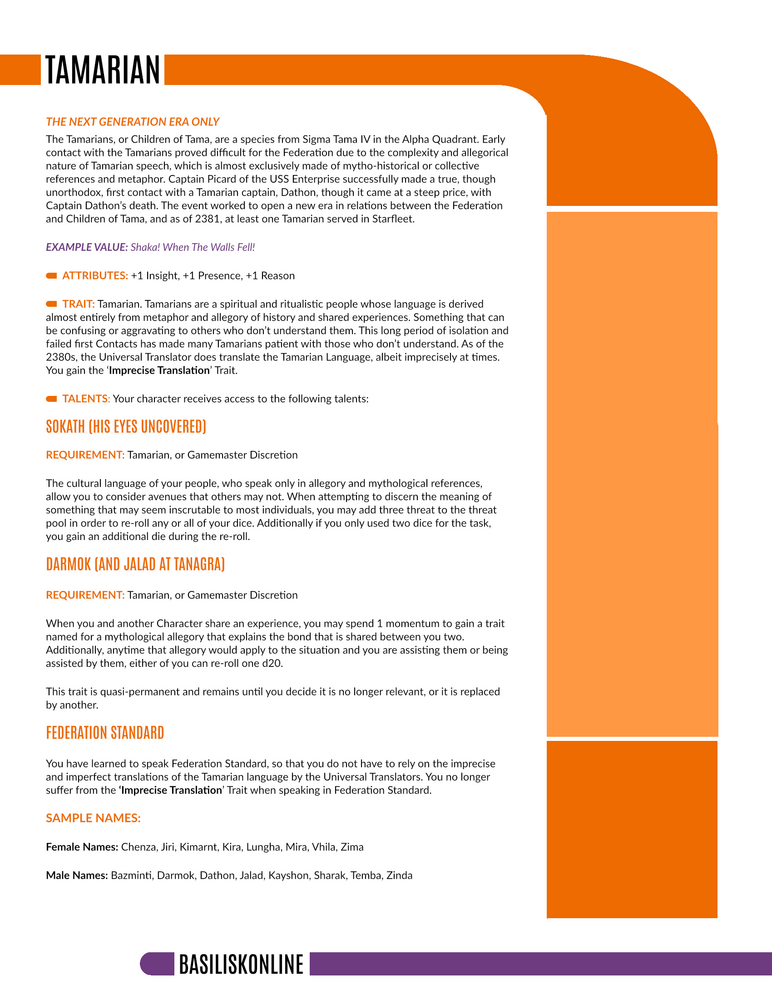 Star Trek Adventures Species: Tamarian by BasiliskOnline