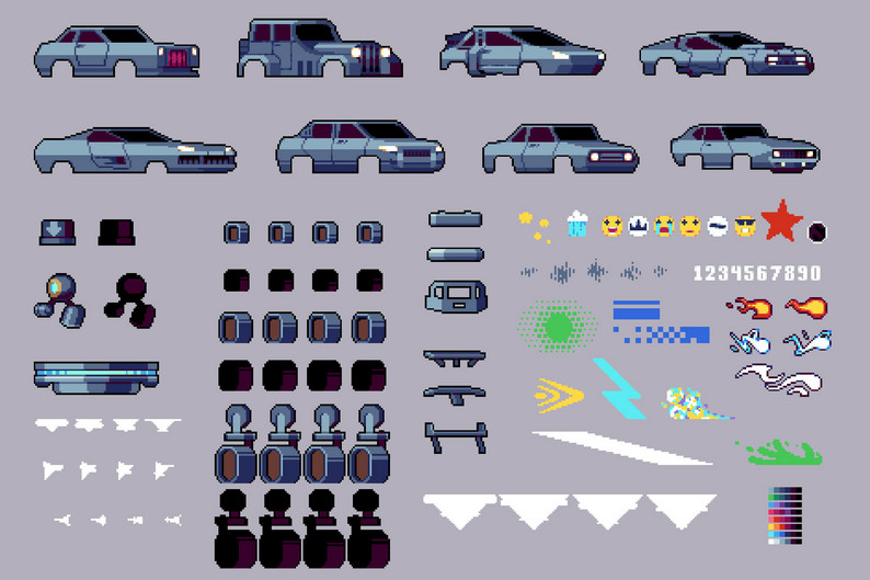Car Constructor Cyberpunk by Free Game Assets (GUI, Sprite, Tilesets)