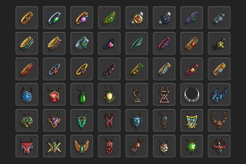 Rings and Jewelry RPG Icons by Free Game Assets (GUI, Sprite, Tilesets)