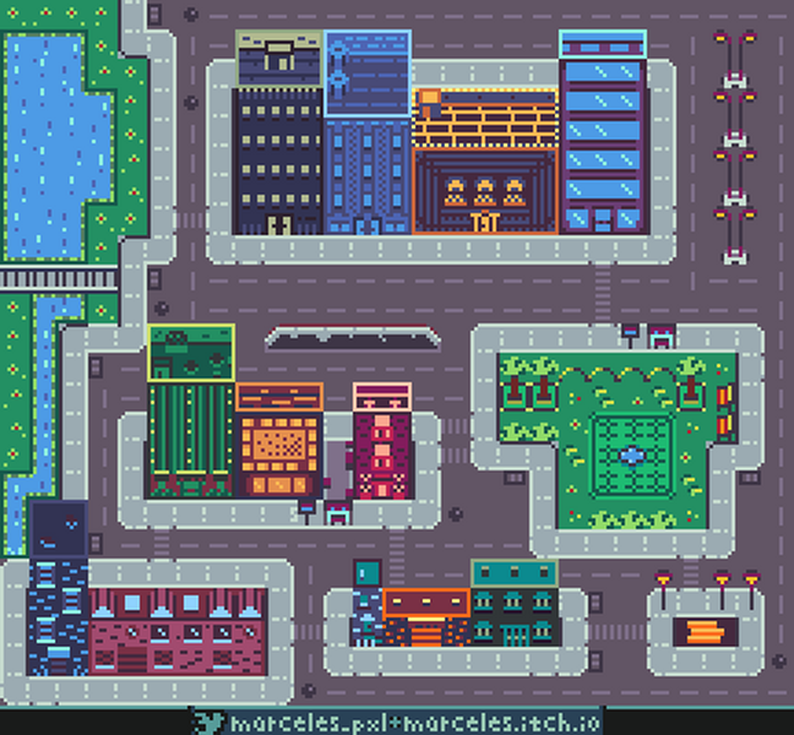 Small city tilesets 8px size Pixelart by marceles 🌴