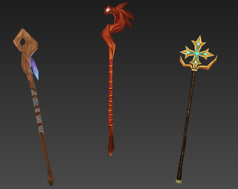 Stylized Fantasy Staffs by VertexFrog