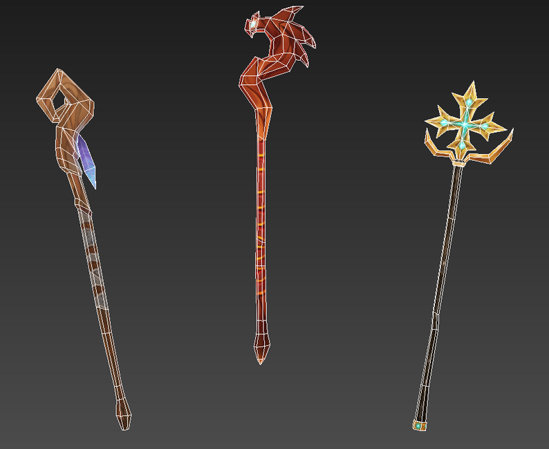 Stylized Fantasy Staffs by VertexFrog