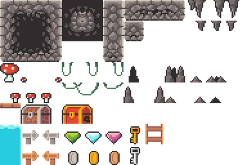 Free dungeon / cave platformer tileset by raimundoNC