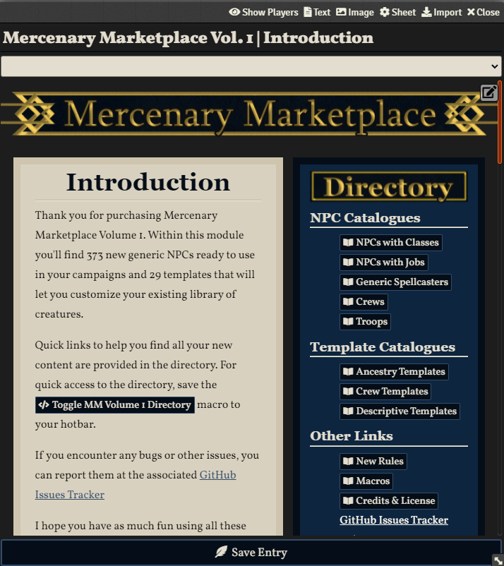 PF2e Mercenary Marketplace Volume 1 | Foundry Virtual Tabletop