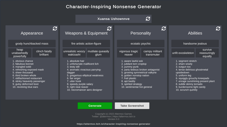 Character-Inspiring Nonsense Generator by Altermox