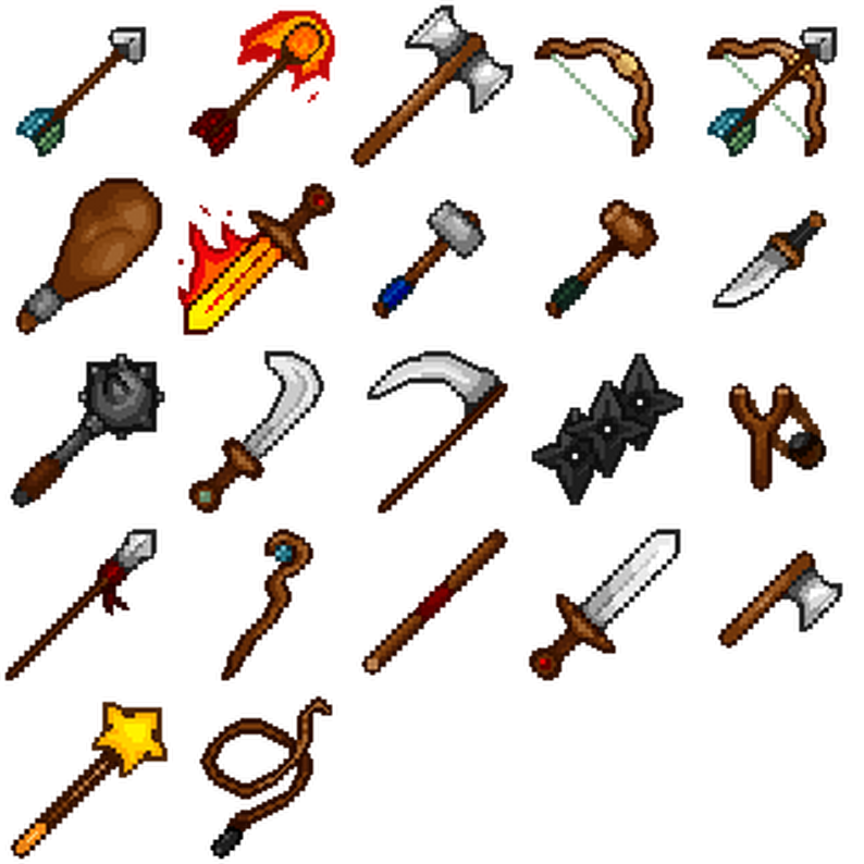 20+ Weapon Sprites - Medieval/RPG Pixel Art Pack by Josué Rocha