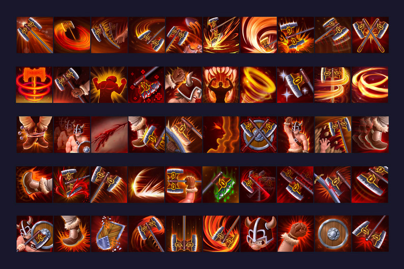 50 Berserker Skill Icons by Free Game Assets (GUI, Sprite, Tilesets)