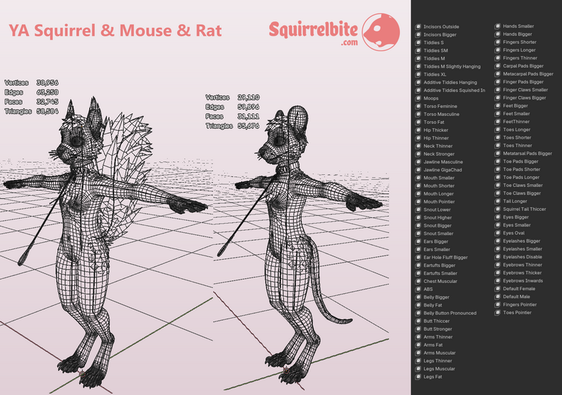 YA Squirrel & Mouse & Rat (VRChat, VRM) by Squirrelbite