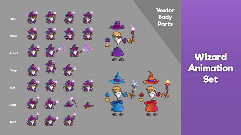 Free Wizard Sprite by Free Game Assets (GUI, Sprite, Tilesets)