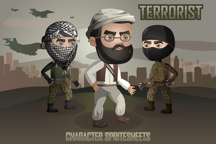 2D Terrorists Free Sprites by Free Game Assets (GUI, Sprite, Tilesets)