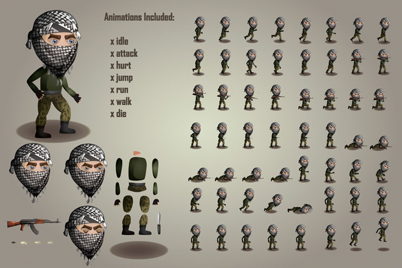 2D Terrorists Free Sprites by Free Game Assets (GUI, Sprite, Tilesets)