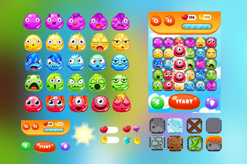 Monsters Match 3: Game Assets by Free Game Assets (GUI, Sprite, Tilesets)