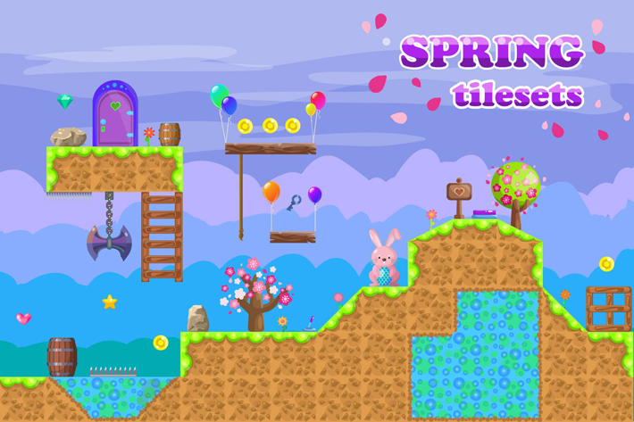 Platformer Game TileSet (Spring) by Free Game Assets (GUI, Sprite ...