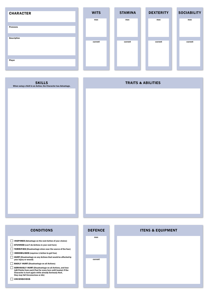 Four Points System Character Sheet by Ivan Coluchi