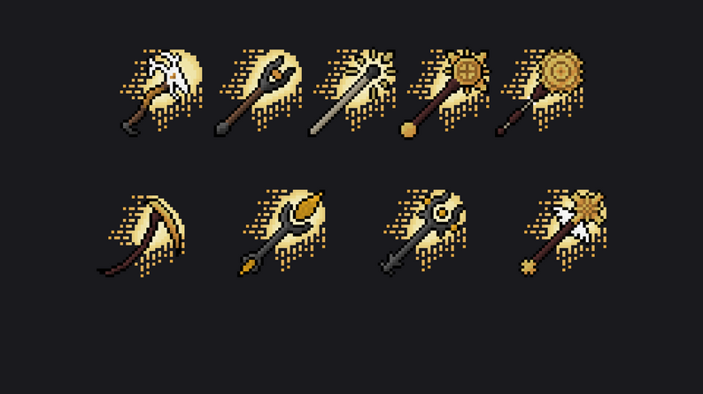 Fantasy Pixel staffs! by Kenmi Art