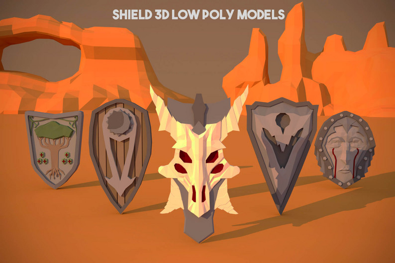 Shield 3D Low Poly Models by Free Game Assets (GUI, Sprite, Tilesets)