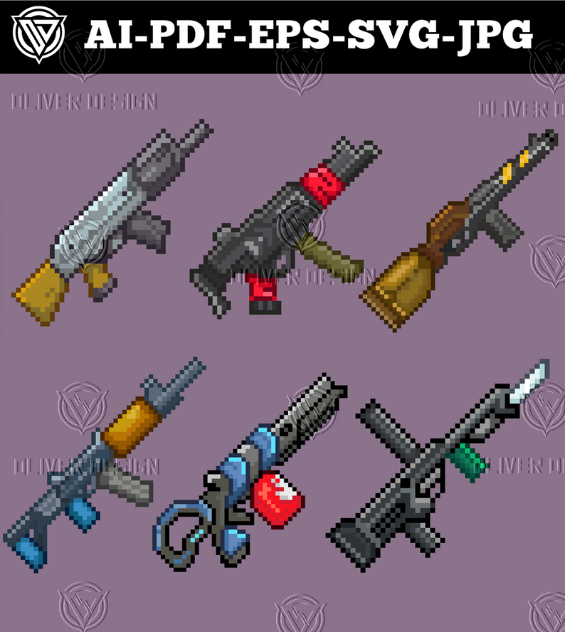 Pack with custom weapons, pixel art, weapons vector editable. by Oliver ...