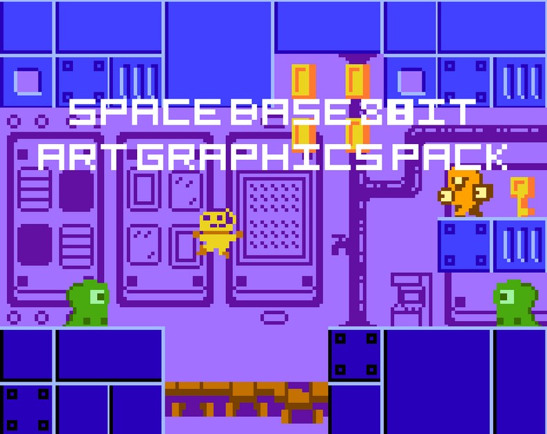 Space Base Platform Shooter 8-bit Art Graphics Pack by sitebender