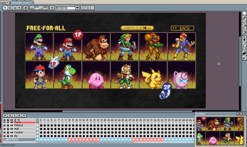 Smash characters Pixel art idles by Daeron