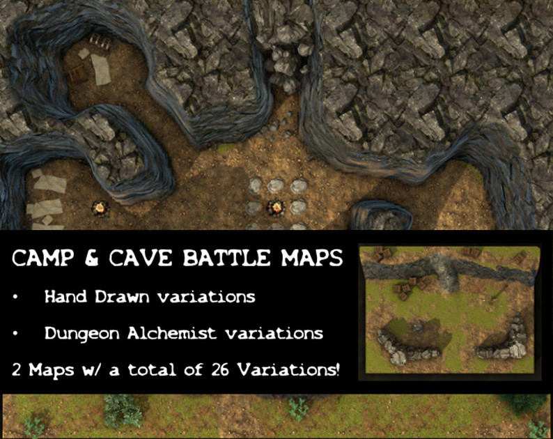 Battle Maps: Camp and Cave for PF2E & other TTRPGs by BasiliskOnline