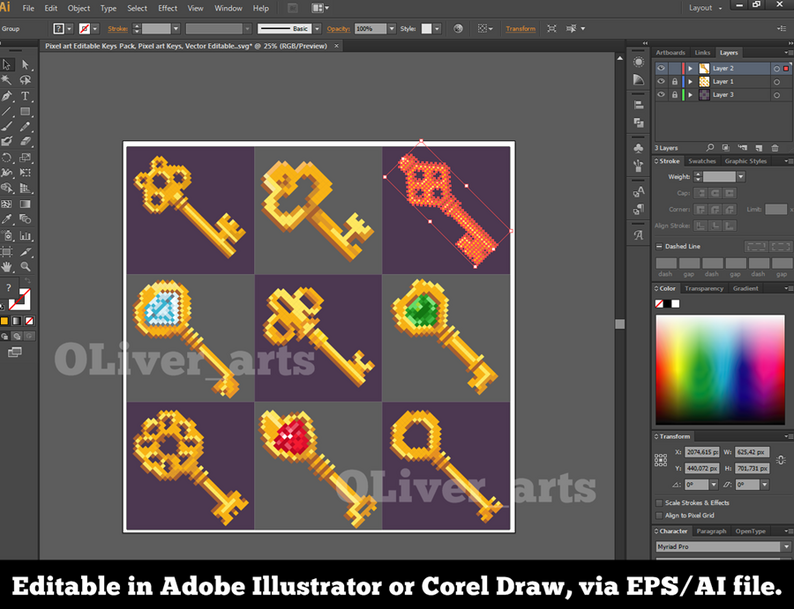 Pixelart Editable Keys Pack,Pixelart Keys,Vector Editable. by Oliver ...