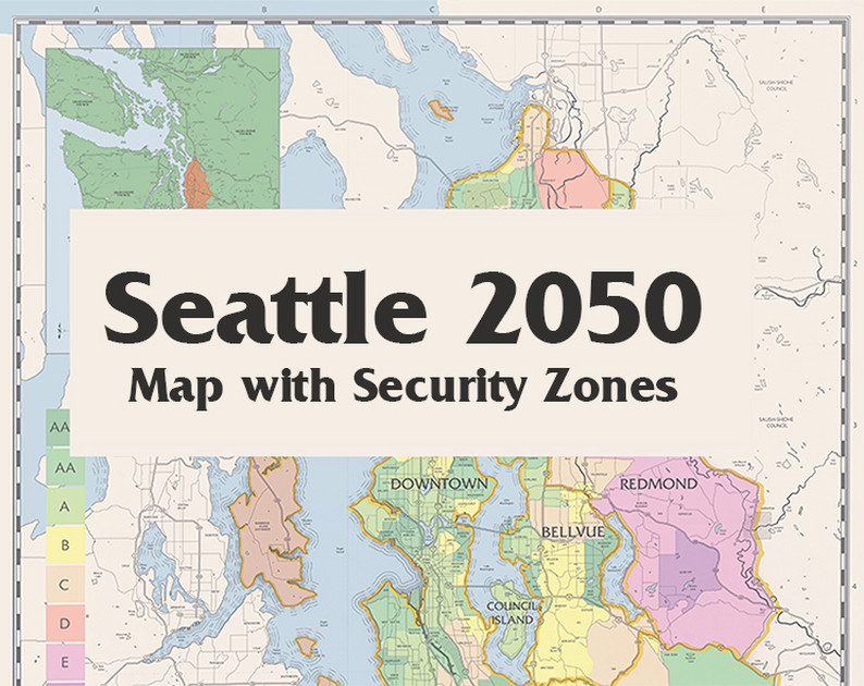 Shadowrun Seattle 2050 map with security zones by Frames