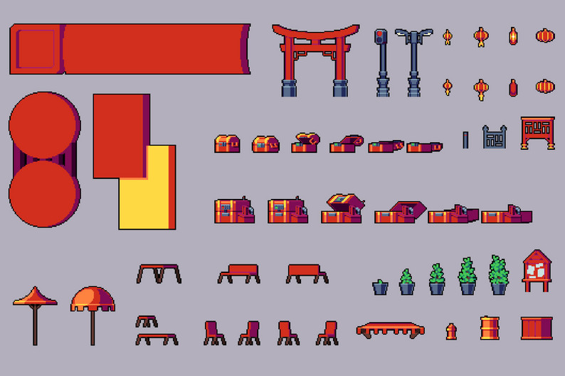 Chinese Street Tileset by Free Game Assets (GUI, Sprite, Tilesets)