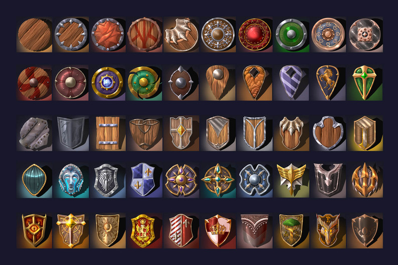 Shield RPG Icons by Free Game Assets (GUI, Sprite, Tilesets)