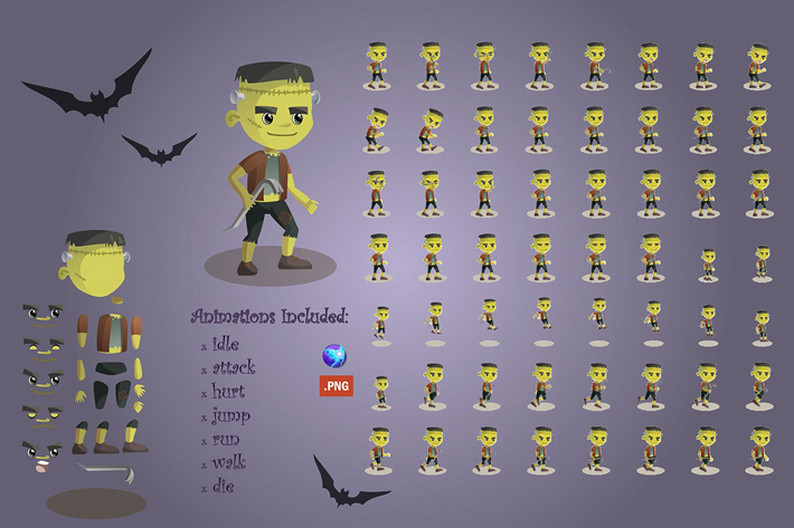 2D Game Character Sprite Sheets (Frankenstein, Vampire, Witch) by Free ...