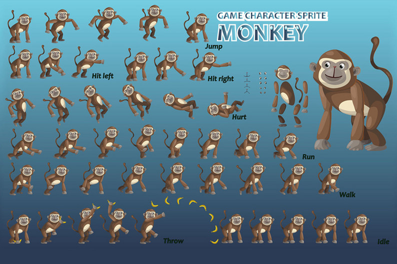 Monkey Character Sprite by Free Game Assets (GUI, Sprite, Tilesets)