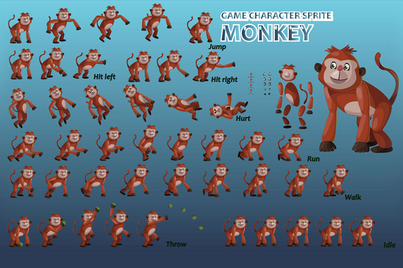 Monkey Character Sprite by Free Game Assets (GUI, Sprite, Tilesets)