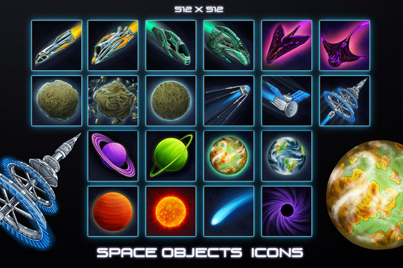 Free Space Objects Icons by Free Game Assets (GUI, Sprite, Tilesets)