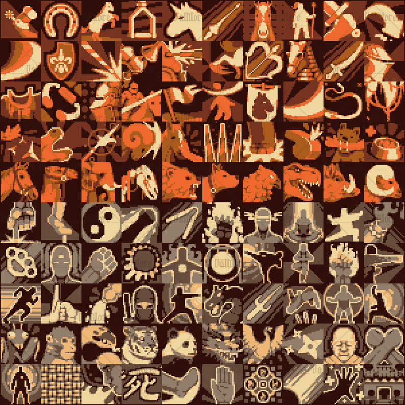 100 Pixel Art Ability Icons #7 (Cavalier, Monk) by MedievalMore