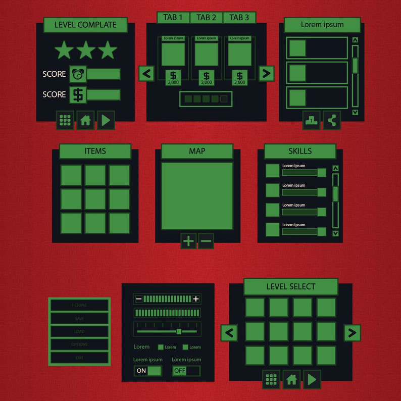 Flat Design Game User Interface Collection + 170 Icons | Sungraphica ...