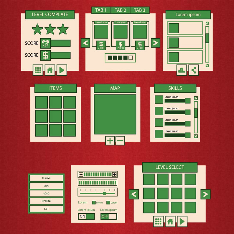Flat Design Game User Interface Collection + 170 Icons | Sungraphica ...