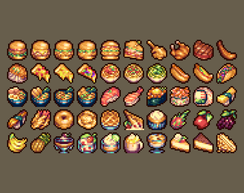 Pixel Art Food 50 Icons Set by mykar